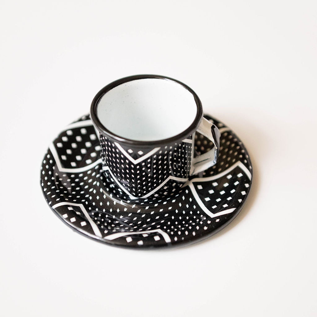 Michoacán Espresso Set – Black Pattern Enamelware Inspired by Purépecha ...